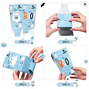 K KUMEED 24 PCS Blue Halloween Popcorn Favor Boxes,Halloween Party Supplies Cute Ghost Popcorn Bowls Popcorn Buckets Popcorn Bags,Boo Theme Candy Cookie Container for Kids