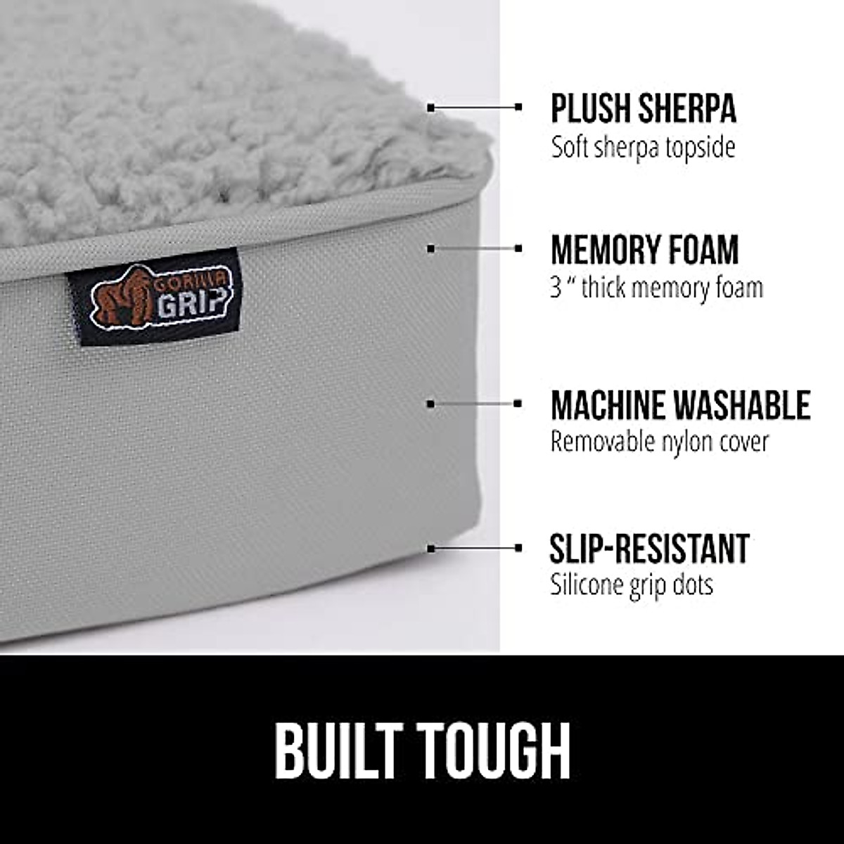 Gorilla Grip Medium Memory Foam Dog Bed, Water Resistant Lining, Soft Plush Sherpa Top, Comfortable Padded Bed for Puppies, Dogs, Cats, Fits Inside Pet Crates, Removable Cover for Easy Clean, Gray
