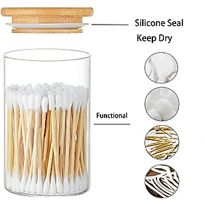Dourami Qtip Holder for Cotton Ball,3 PCS,Cotton Swab,Apothecary Jars,Glass Bathroom Accessories,Bathroom Organizer Set With Bamboo Lid,Vanity Organizer And Storage,Vanity Makeup Organizer