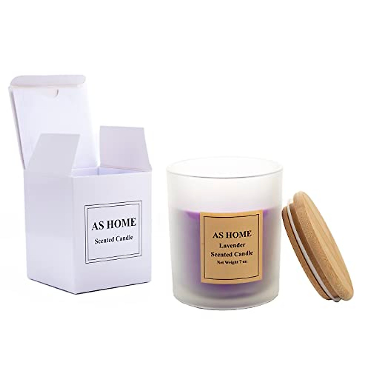 AS HOME Lavender Candles Scented, 7oz | Aromatherapy Lavender Candle in Frost Glass Jar with Wooden Lid | Single Wick Candles for Relaxation | 30 Hours Burn Time