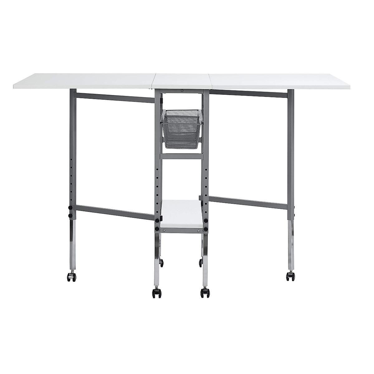 Studio Designs Sew Ready Mobile Height Adjustable Hobby and Craft Cutting Table with Drawers in Silver/White (13374)