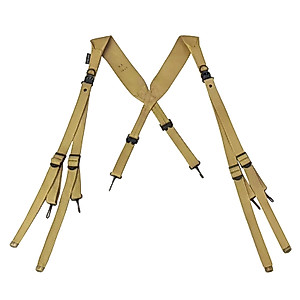 SMONT WW2 US Army M1936 Combat Suspenders WWII Standard X Strap Replica Military Canvas Webbing (Khaki)