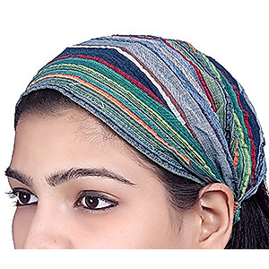SARJANA HANDICRAFTS Lot 10 Pieces Womens Mens Cotton Headband Striped Hairband Bandana Wrap Band (Multicolored (Assorted))