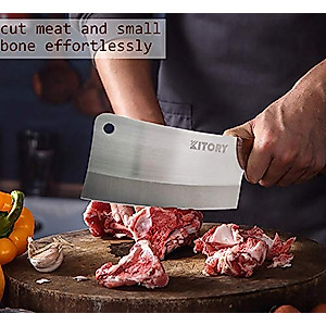 Kitory Meat Cleaver 7'' Heavy Duty Chopper Butcher Knife Bone Cutter Chinese Kitchen Chef’s Chopping Knife for Meat, Bone- Full Tang 7CR17MOV High Carbon Stainless Steel - Pear Wood Handle