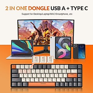 MAGIC-REFINER RK68 60% Wireless Mechanical Keyboard, Bluetooth 5.0/2.4GHz with Dual Mode 2-in-1 Receiver, Compact 68-Key Hot Swappable Gaming Keyboard, Linear Red Switch for PC Mac Xbox Smartphone