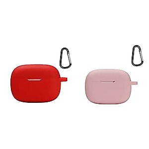 2 Pack DAYJOY Soft Silicone Protective Case Cover Compatible with JBL Wave 200TWS/Vibe 200TWS/JBL Vibe Beam Earbuds, Protective Skin Sleeve with Key Chain (red+Pink)