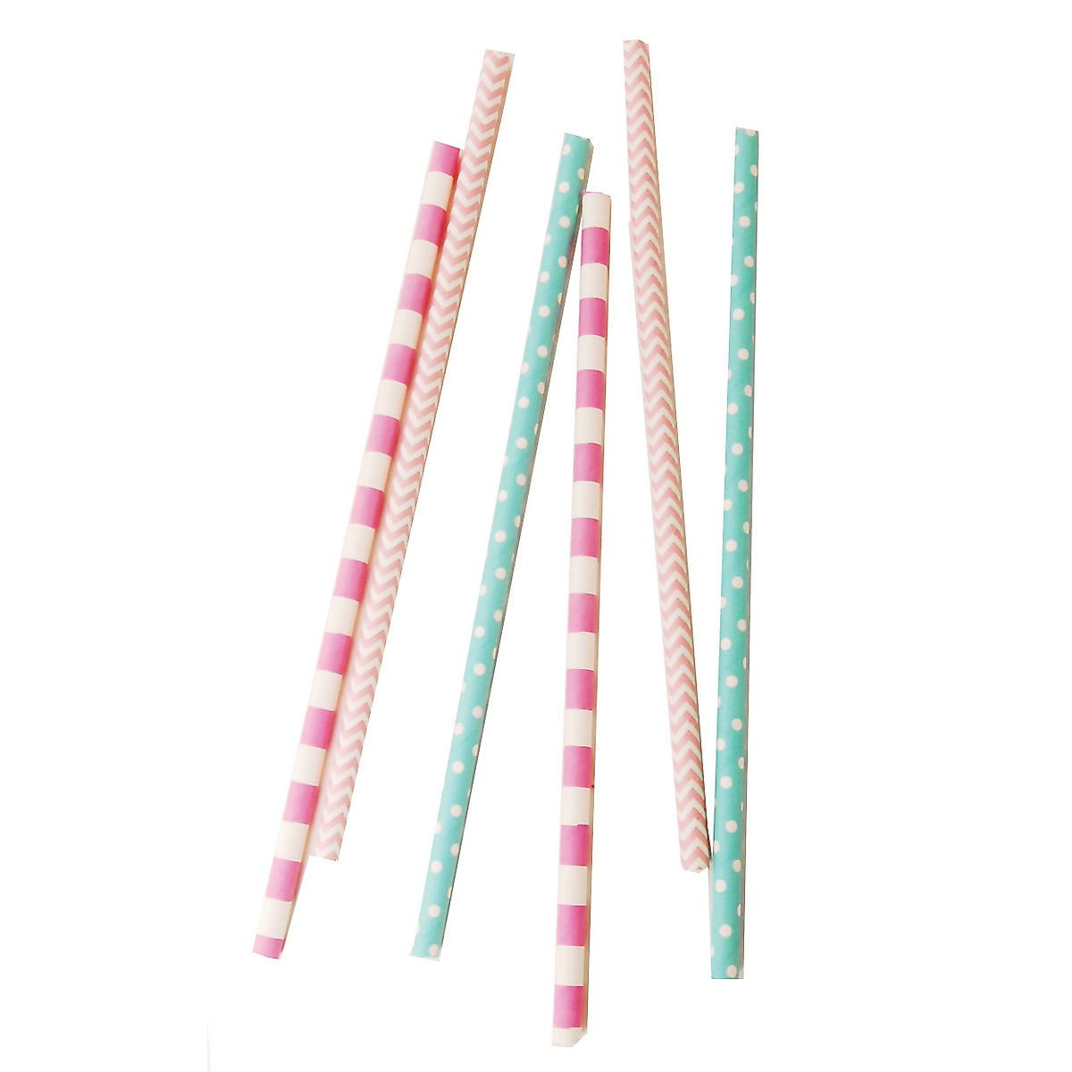 Charmed paper straw in aqua pink and hot candy pink stripe and polka dot (Pack of 75)