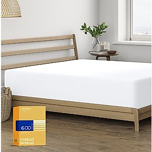 THREAD SPREAD Twin XL Fitted Sheet Only - 100% Egyptian Cotton 600 Thread Count 16" Deep Pocket White Fitted Sheet Twin XL, Soft Cooling Sateen Elastic Bottom Sheet, Fits College Dorm Mattress, Teens