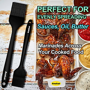 Anaeat 2 Pack Silicone Basting Pastry Brushes - Heat Resistant Brush with Soft Bristles, Hygienic One Piece Design, Marinade Brush Great in Baking for Spreading Oil Butter Sauce BBQ Grill (Black)