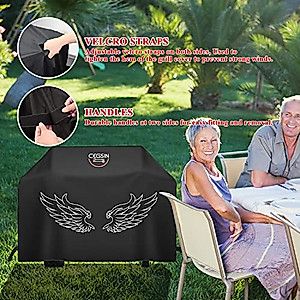 Cegsin Grill Cover, 58 Inch Waterproof BBQ Grill Cover, UV and Fade Resistant Gas Grill Cover, 600D Outdoor Eagle Wing Barbecue Gas Grill Cover Fits Grills of Weber Brinkman Char-Broil, Etc-Black
