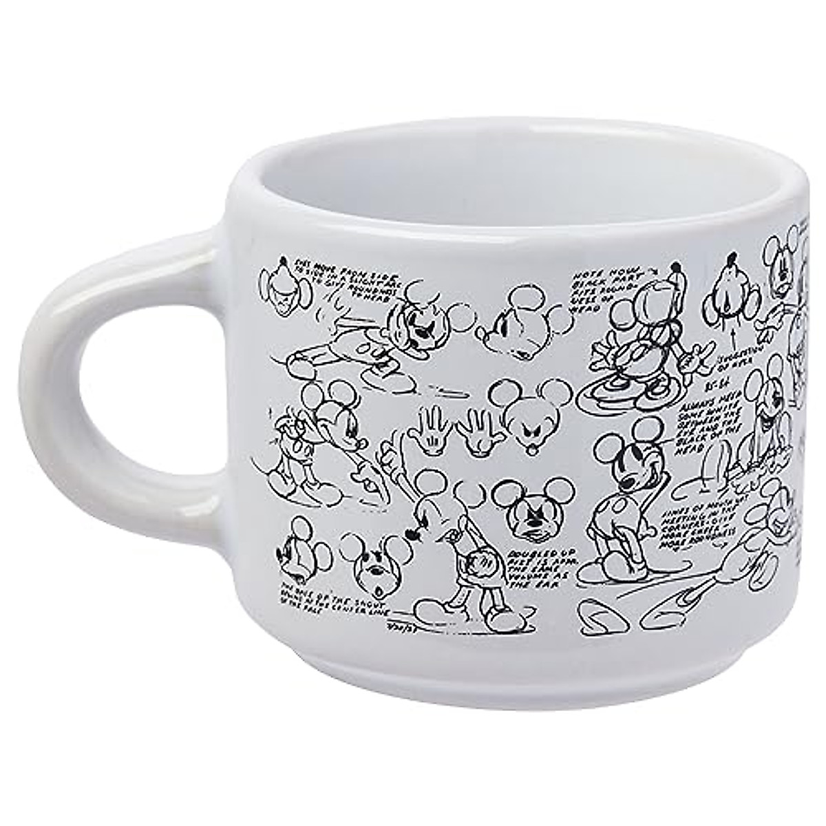 Silver Buffalo Disney Mickey Mouse Vintage Sketches Art 4pc Stackable Ceramic Espresso Small Cup Set, 3 Ounces