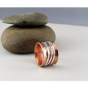 Generic Glitter Box Exports 925 Sterling Copper & Silver Spinner Fidget ring For Women High Polish Silver Point Ring (8.50)