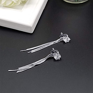 YOQUCOL 7MM Bright Cubic Zirconia Crystal Tassel Dangle Clip On Long Drop Non Pierced Wedding Earrings For Women