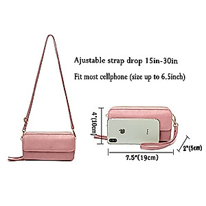 Women Crossbody Wallet RFID Blocking Cell Phone wristlet Purse with shoulder strap small cross body bag （Pink