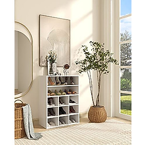 HAIOOU Shoe Cubby, 9-Cube Stackable Wood Shoe Rack Organizer 5-Tier Freestanding Wooden Shoe Stand with 2 Storage Shelf for 10-15 Pairs, Ideal for Apartment, Entryway, Closet Organization - White
