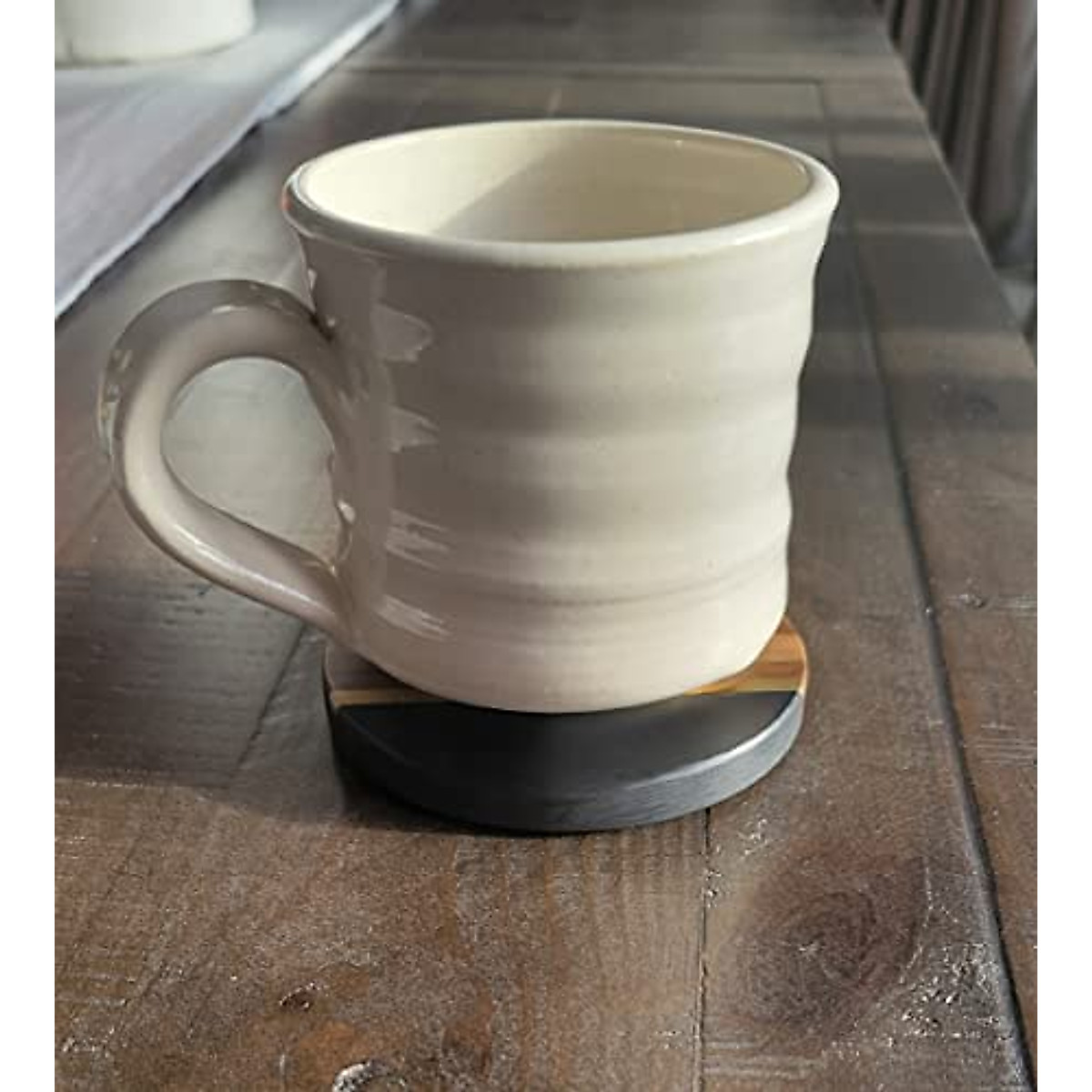 Black Slate & Acacia Wood Coasters with Brass Inlay, Set of 4