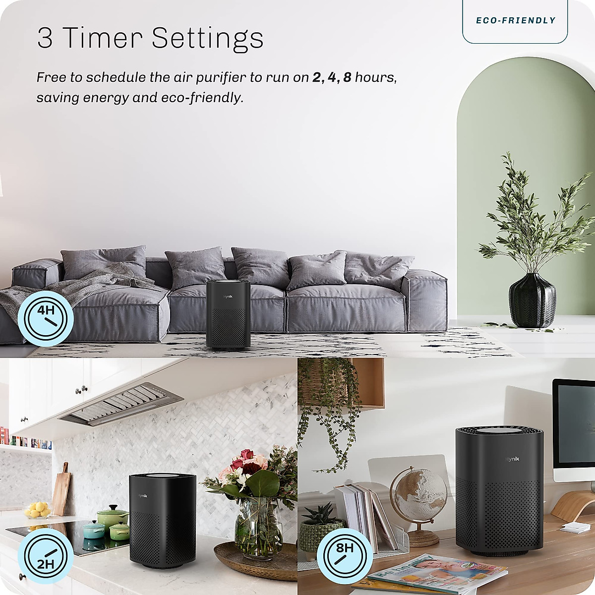 Hynik Alviera Air Purifiers for Bedroom, w/ H13 True HEPA Filter for Smoke Pollen Dander Hair Smell, 24db Filtration System (Tourmaline Black)