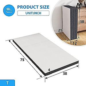 4 inch Tri Fold Folding Mattress Memory Foam Mattress Topper Portable Foldable Mattress Topper for Camping, Guest, Floor RV, CertiPUR-US Certified,with Washable Cover,Easy Storage, Twin
