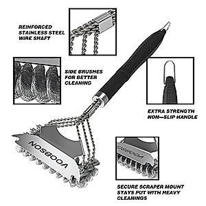 VOOBSON Grill Brush Bristle Free 3 in 1 BBQ Cleaning Brush and Scraper -18'' inch Stainless Steel Barbecue Accessories for Outdoor Grill