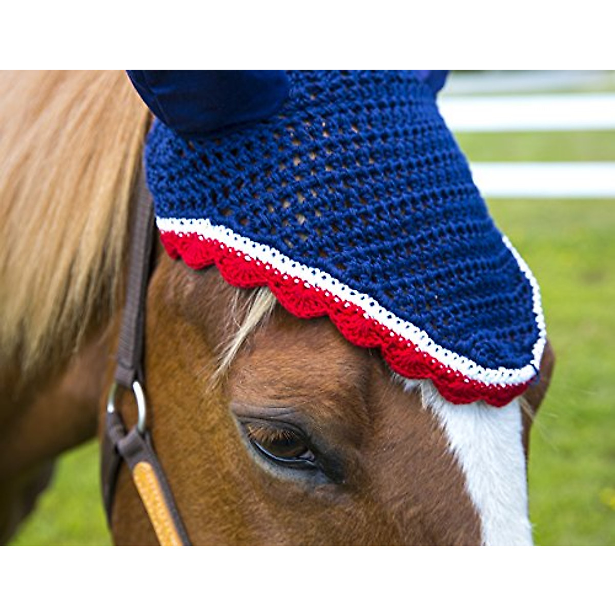 Intrepid International All Crochet Fly Veil with Ears, Black/Silver, Horse Size