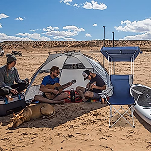 PORTAL Folding Sun Protection Lawn Chair with Canopy and Cup Holder for Outdoor Camp Park Patio Beach Picnic, Support 300 LBS, Blue/Grey