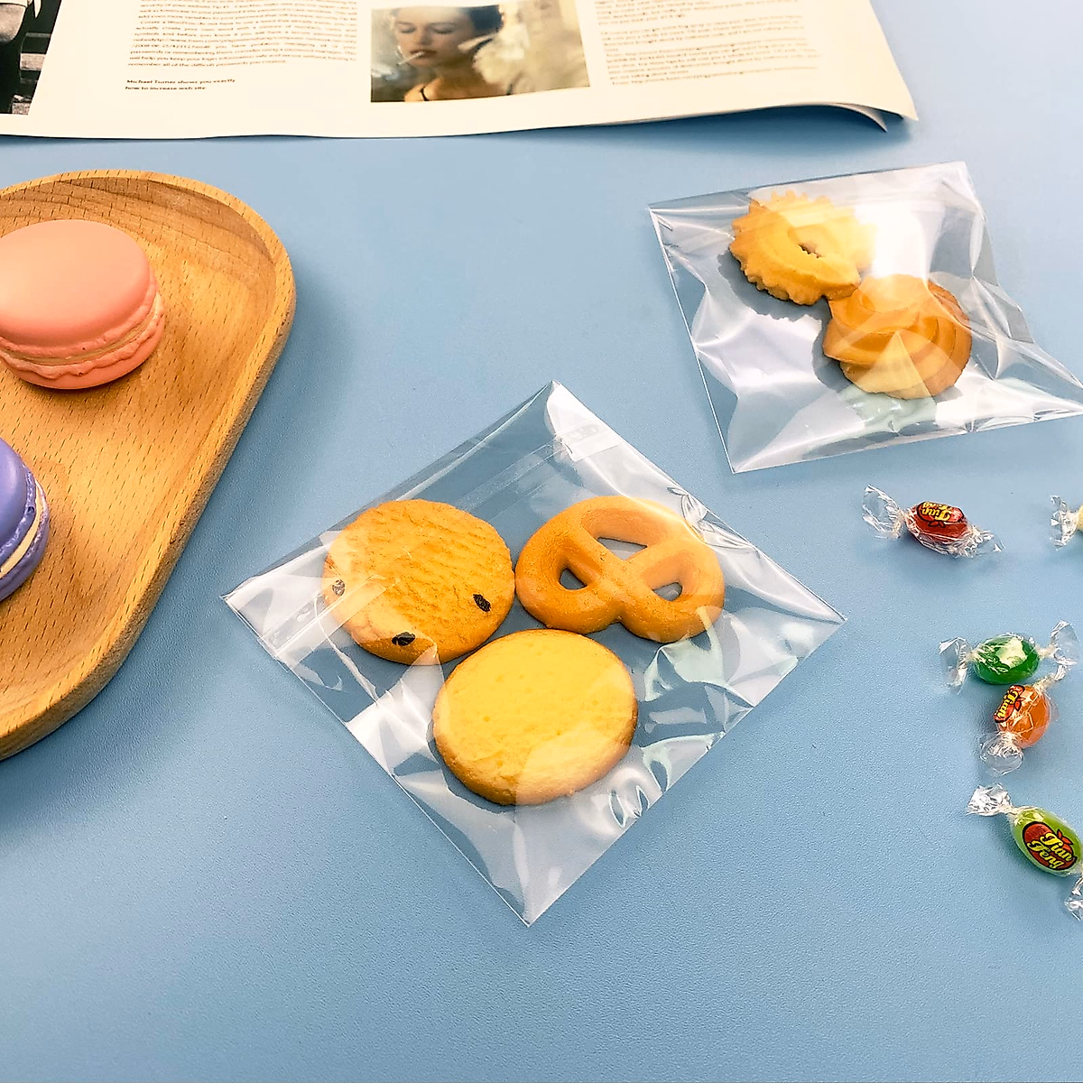 200ct Clear Plastic Bags, Self Sealing Cellophane Bags, Resealable Cellophane Bags for Bakery Cookies Candy Decorative Wrappers (4" x 9")