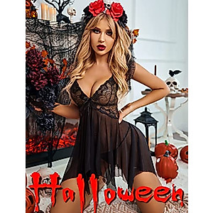 Avidlove Babydoll Lingerie for Women Sexy Sleepwear Bridal Nightgown Lace Langeray(Black Medium)