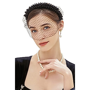 BABEYOND 1920s Flapper Fascinator Mesh Pearl Veil Headband Bridal Wedding Tea Party Fascinator Veil for Women