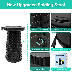 Coideal Retractable Folding Stool Upgraded - Portable Lightweight Collapsible Stool Telescoping Chair Seat Adjustable Height with Load 400 lbs for Adult Camping Travel Fishing Outdoor
