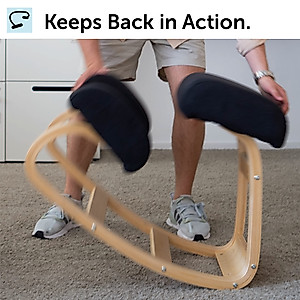 VILNO Ergonomic Kneeling Office Chair - Rocking Home & Work Wooden Computer Desk Chairs, Back & Neck Spine Pain, Better Posture, Ergo Knee Support Stool, Cross Legged Sitting (Black)