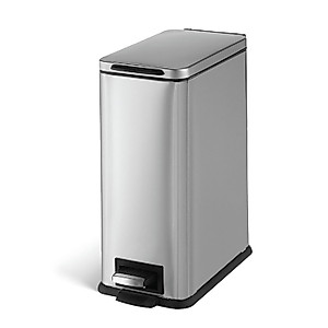Home Zone Living 2.56 Gallon Office Trash Can with Slow Close Lid, Stainless Steel, Silm Design Perfect for Bathrooms and Kitchen with Small Space, 9.7 Liter, Silver