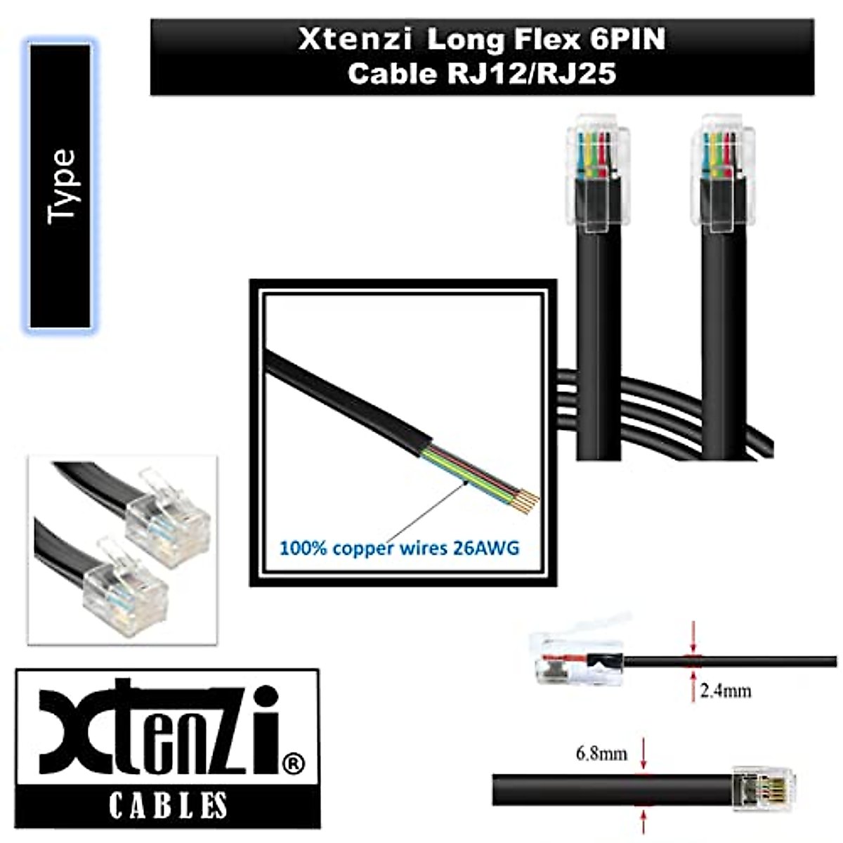 Xtenzi 6Pin Flex Cable XTFC Wire Accessory XT91615 for Amp Remote Knob Compatible with Image Dynamics Q Series Amplifiers