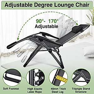 Slendor Oversized Zero Gravity Chair 29In,Gravity Recliner Chair for Indoor Outdoor,XL Padded Patio Lounge Chair with Headrest, Upgrade Aluminum Alloy Lock, Cup Holder,Support 500lbs,Black