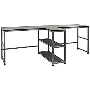 HOMCOM 83" Two Person Computer Desk with 2 Storage Shelves, Double Desk Workstation with Book Shelf, Long Desk Table for Home Office, Black