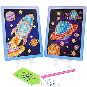 ForPeak Diamond Art for Kids, Arts and Crafts for Kids Ages 8-12, Mosaic Full Drill Gem Art Paint by Numbers, Animal 5D Diamond Painting Kits for Kids DIY for Kids Gift 6" X 6" 4 Pieces (Space)