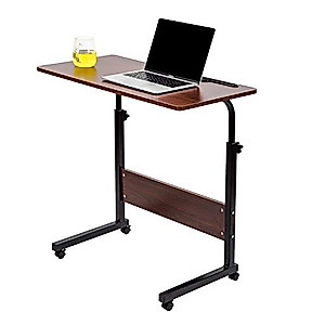Hadulcet Mobile Side Table, Mobile Laptop Desk Cart, Adjustable Over Bed Table with Wheels for Sofa, 31.5 x 15.7 in, Red Walnut