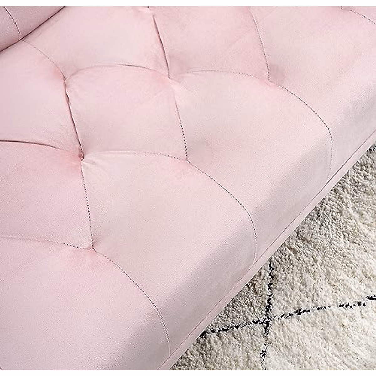 72"Modern Velvet Sofa Bed Futon,Convertible Folding Sleeper Bed Couches with 3 Adjustable Backrests,Tufted Recliner Loveseat with Golden Chrome Legs for Small Living Room Office (Light Pink+pillows)