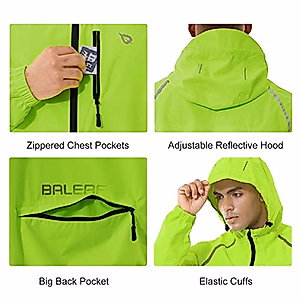BALEAF Mens Cycling Rain Jacket Windbreaker Waterproof Running Gear Golf Mountain Biking Hood Lightweight Reflective Yellow 2XL