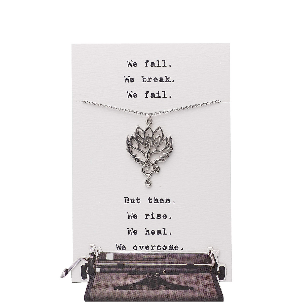 QUINNLYN & CO. Phoenix Om Lotus Flower Pendant Necklace, Handmade Gifts for Women with Inspirational Quote on Greeting Card, Stainless Steel