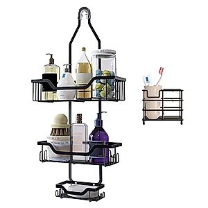 lutwsula Shower Caddy Hanging,Shower Organizer Hanging With Hooks For Shower Sponge,Stainless Steel Hanging Shower Organizer With Toothpaste Holder Shower Shelves for Bathroom Decor-Black.