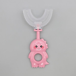 U-Shaped Children's Toothbrush with Food Grade Soft Silicon Brush Head, for Kids 2-6, 360 Degree Oral Teeth Cleaning Design (Small, Pink Dino)