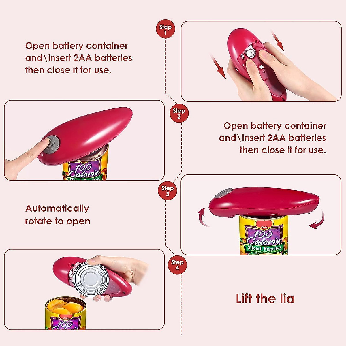 Electric Can Opener One Touch Switch Smooth Edge, Automatic Electric Can Opener Most of Cans, Food-Safe and Battery Operated Handheld Can Opener, Kitchen Gifts for Seniors with Arthritis, Small