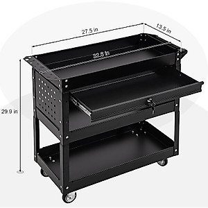 SUN & SUMMER Tool Chest with Wheels, Rolling 3-Tier Tool Box with Wheels 330 LBS Capacity Heavy Duty Utility Industrial Service Cart with Locking System Drawer for Garage, Warehouse & Repair Shop