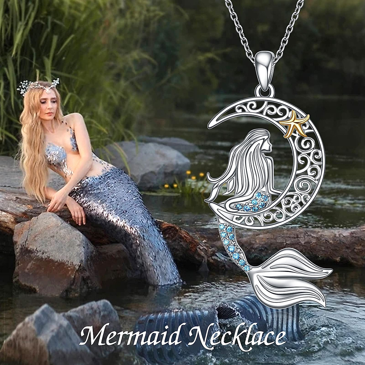 YAFEINI Mermaid Necklace for Women Little Mermaid Gifts Mermaid Jewelry for Women Sterling Silver Necklace with Mermaid Pendant