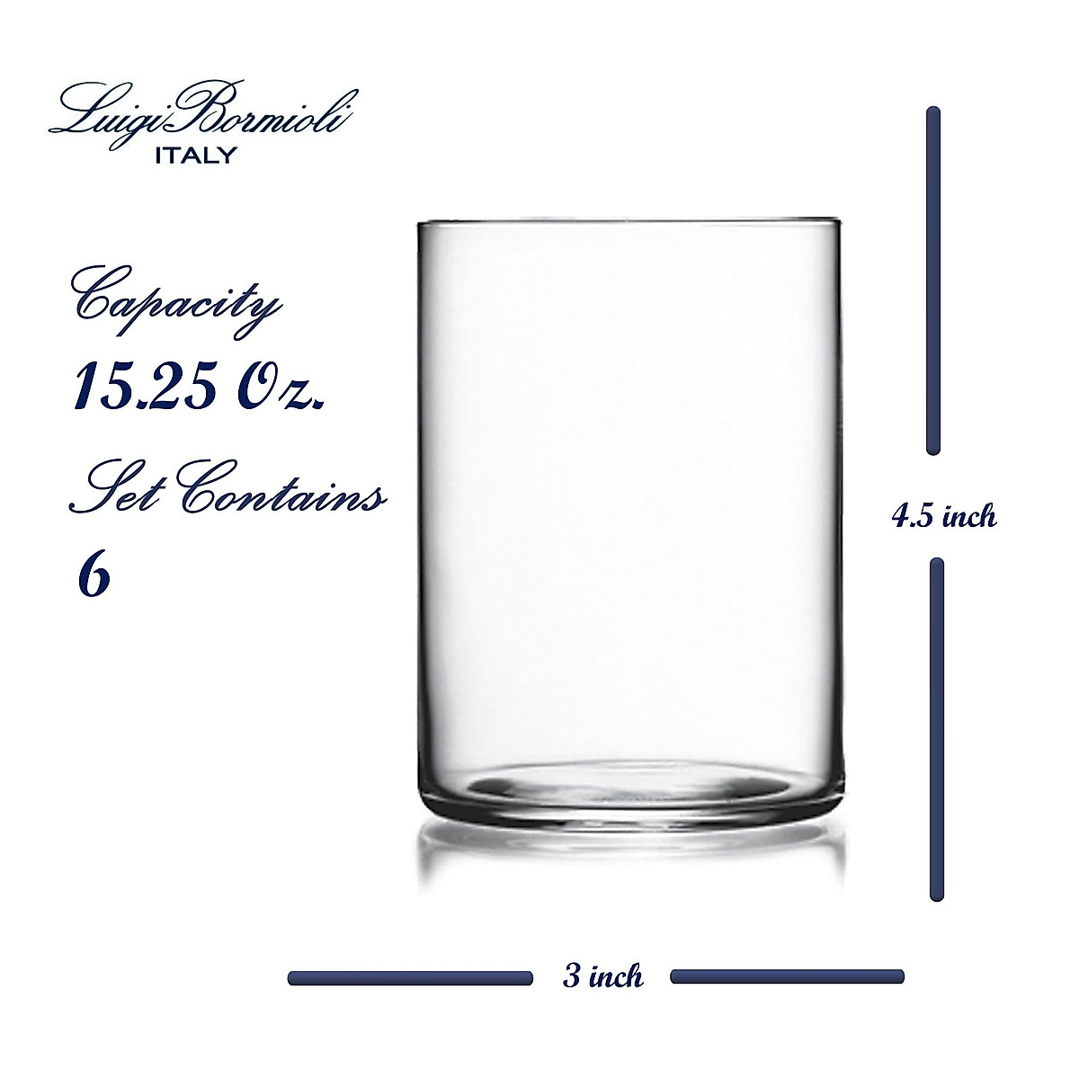 Luigi Bormioli Top Class 15.25 Oz Thin All Purpose Glass, Set Of 6 Drinking Glasses, Son.hyx High Tech Blown Crystal Glass, For Cocktail, Ice Tea, Water, Juice, Made In Italy