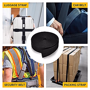 Tinup Webbing 2 Inch Strap Black, Nylon Climbing Webbing Straps 1 Inch Wide, Polypropylene Lawn Chair Webbing Replacement for Indoor or Outdoor Gear, DIY Crafting，Pet Leash