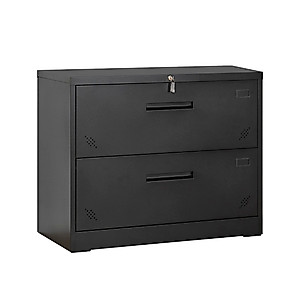GREATMEET 2 Drawer Lateral File Cabinet with Lock,Heavy Duty Metal Lateral File Cabinet,35.43''L * 17.72''D * 28.70''H, for Legal Letter Files,Disassemble,Black (2 Drawers)