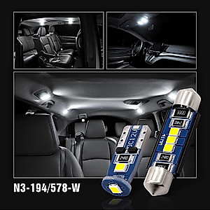 SIR IUS LED N3 578 211-2 212-2 41MM and 194 168 2825 Combo LED bulbs white Super Bright 300 Lumens for The USA Car Truck Interiors Map License Plate Lights pack of 10