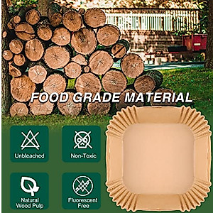 Air Fryer Disposable Paper Liners Square, Non-Stick Parchment Paper, Air Fryer Accessories, Oil Proof, Water Proof, Paper Liner for Microwave Oven Frying Pan(100PCS, 6.3inch)