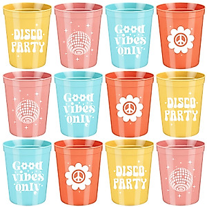 Norme 16 Pcs Groovy Retro Bachelorette Party Decorations Cups 16 oz Reusable Hippie Boho Party Plastic Cup 70s Bridal Shower Cup Bulk Dazed and Engaged Bachelorette Drinking Drinkware Supplies Favor